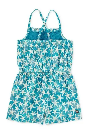TEA COLLECTION Strappy Romper With Smocked Bodice - Watercolor Starfish