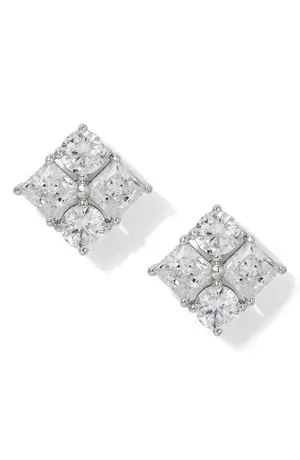 Nadri Delphine Cubic Zirconia Cluster Stud Earrings - Rhodium