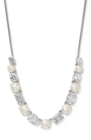 Nadri London Cultured Pearl Mixed Frontal Necklace - Rhodium