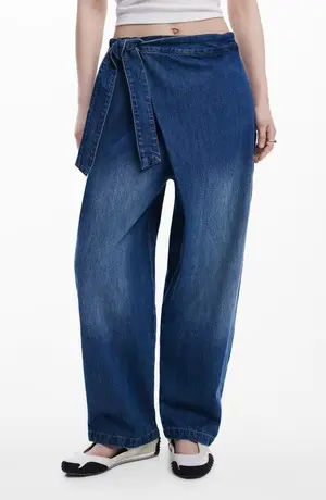 Desigual Faux-wrap Jeans With Tie Detail