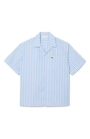 Lacoste Relaxed Fit Stripe Cotton & Lyocell Camp Shirt - Overview/ White