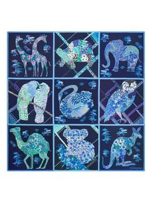 FERRAGAMO Patchwork-print Silk Scarf - Blue