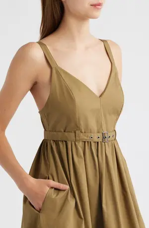 Steve Madden Juno Halter Neck Cotton Dress - Deep Olive