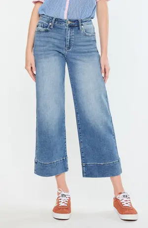 KANCAN Kells High Rise Crop Wide Leg Jeans - Medium Wash