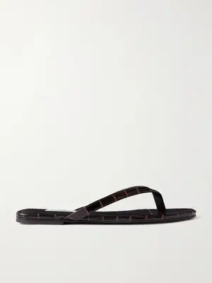 TOTEME Croc-effect Leather Flip Flops - Brown