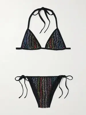 Missoni Mare Sequined Metallic Crochet-knit Triangle Bikini - Black