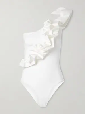 MAYGEL CORONEL Elena One-shoulder Ruffled Swimsuit - White