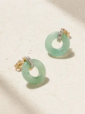 Mateo Donut Jade And Diamond Earrings - Green