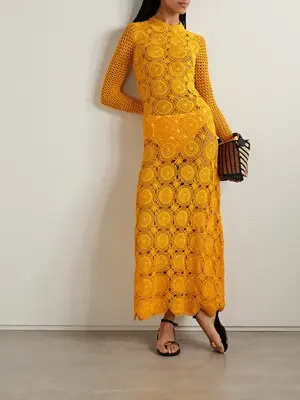Escvdo Siula Crocheted Organic Cotton Maxi Dress - Yellow