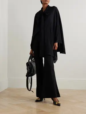 Balenciaga Pussy-bow Asymmetric Silk-georgette Blouse - Black