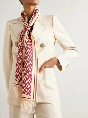 Valentino Garavani Toute La V Fringed Printed Silk-twill Scarf
