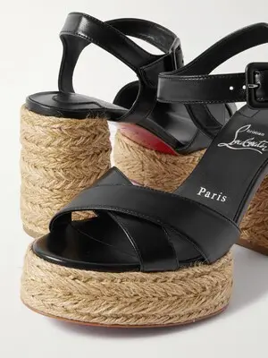 CHRISTIAN LOUBOUTIN Calakala 85 Leather Espadrille Platform Sandals - Black