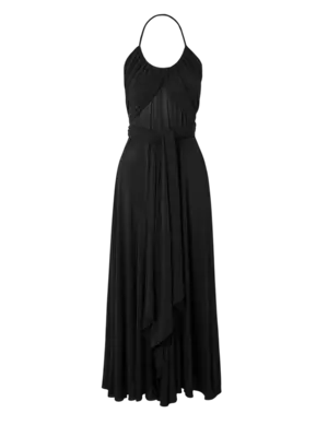 Alaïa Belted Gathered Jersey Halterneck Maxi Dress - Black