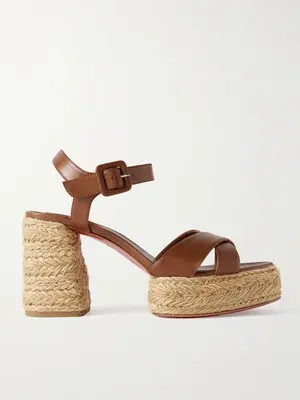 CHRISTIAN LOUBOUTIN Calakala 85 Leather Espadrille Platform Sandals - Brown