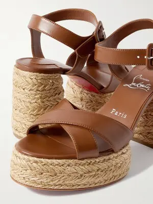 CHRISTIAN LOUBOUTIN Calakala 85 Leather Espadrille Platform Sandals - Brown