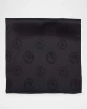 Stefano Ricci Tonal Jacquard Logo Silk Pocket Square - Black