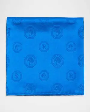 Stefano Ricci Tonal Jacquard Logo Silk Pocket Square - Blue