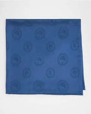 Stefano Ricci Tonal Jacquard Logo Silk Pocket Square - Navy