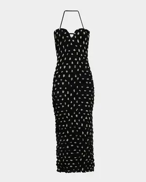 Nanushka Haylen Seersucker Chiffon Halter Midi Dress - Polka