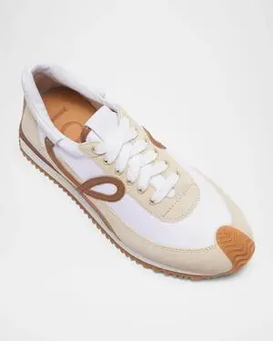 Loewe Flow Runner Suede And Leather Sneakers Chocolate/almost Optic