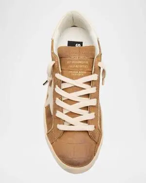 GOLDEN GOOSE Super-star Croco Leather Low-top Sneakers - Beige