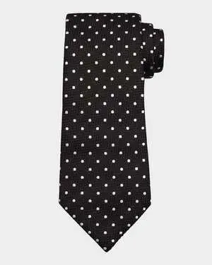 TOM FORD Contrast Dot Silk Neck Tie Black & White