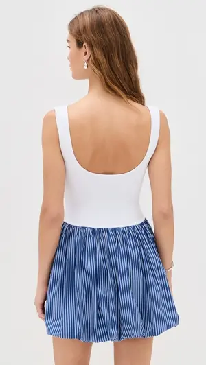 LE BOP Piper Combo Mini Dress - White/blue Stripe