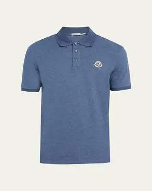 Moncler Leather-emblem Polo Shirt - Blue