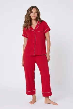 THE CAT'S PAJAMAS Pima Knit Capri Set Red