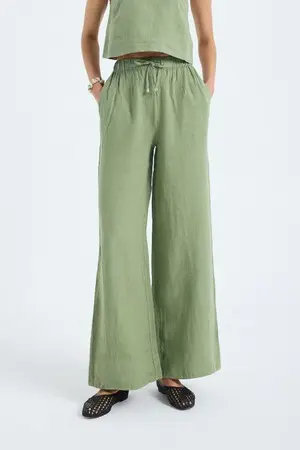 MONLICIA Ciel 100% Linen Wide-leg Pants - Ciel Green