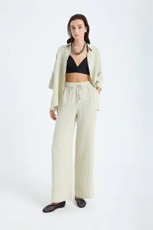 MONLICIA Ciel 100% Linen Wide Leg Pants - Stone