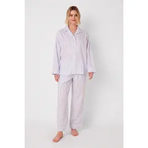 THE CAT'S PAJAMAS Classic Stripe Pima Cotton Pajama Set Blue