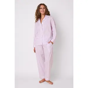 THE CAT'S PAJAMAS Classic Stripe Pima Cotton Pajama Set Lavender
