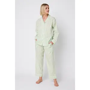 THE CAT'S PAJAMAS Classic Stripe Pima Cotton Pajama Set Light Green