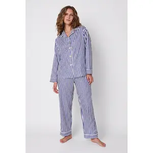 THE CAT'S PAJAMAS Classic Stripe Pima Cotton Pajama Set Navy