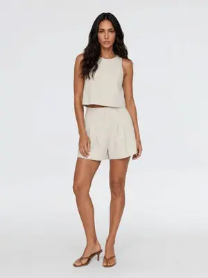MONLICIA Lena 100% Linen Sleeveless Crop Top - Stone