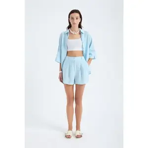 MONLICIA Monlicia Reve 100% Linen High-Waist Pleated Relaxed Fit Shorts