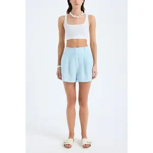 MONLICIA Reve 100% Linen High-waist Pleated Relaxed Fit Shorts - Blue