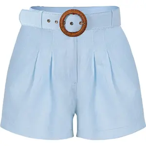 MONLICIA REVE 100% Linen Relaxed Fit High-Waist Shorts Light Blue