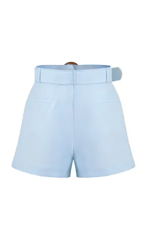 MONLICIA Reve 100% Linen High-waist Pleated Relaxed Fit Shorts - Light Blue
