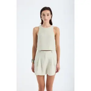 MONLICIA Reve 100% Linen Relaxed Fit High-waist Shorts - Stone