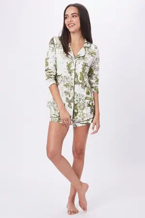 THE CAT'S PAJAMAS Pima Knit Long Sleeved Short Set Woodside