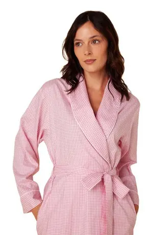 THE CAT'S PAJAMAS Luxe Pima Shawl Collar Robe - Classic Gingham Pink