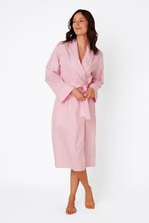 THE CAT'S PAJAMAS Gingham Pima Cotton Shawl Collar Robe - Gingham Pink