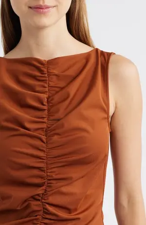 FRAME Ruched Sleeveless Top - Chestnut