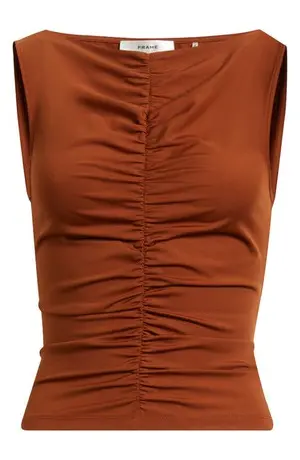 FRAME Ruched Sleeveless Top - Chestnut