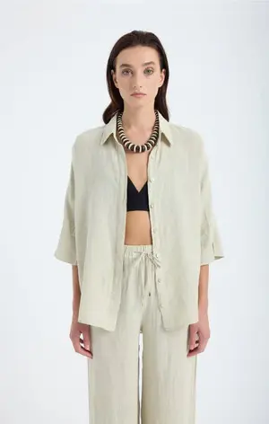 MONLICIA Iyan Linen Oversized Shirt - Beige