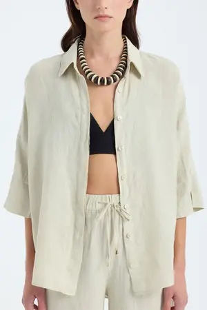 MONLICIA Iyan 100% Linen Oversized Button-up Shirt - Beige