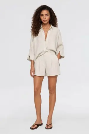 MONLICIA Iyan 100% Linen Oversized Button-up Shirt - Beige
