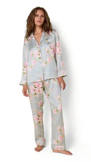 THE CAT'S PAJAMAS Silk Pajama Set Eden Rose